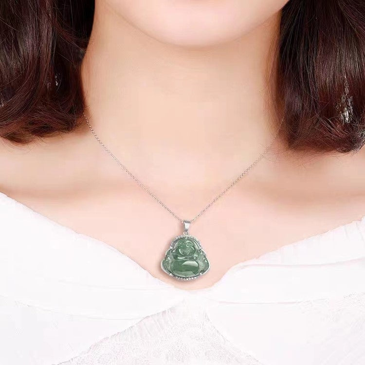 Jade Buddha Chain: Crafted from Jade and Cubic Zirconia - Mantrapiece