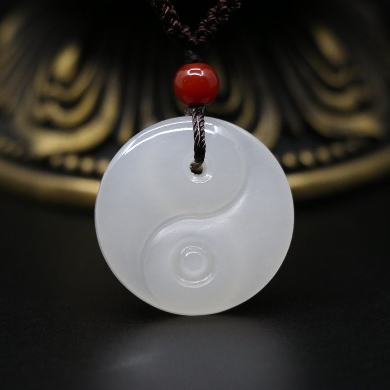 Yin Yang Pendant: Made of White Jade - Rope Necklace - Mantrapiece.com