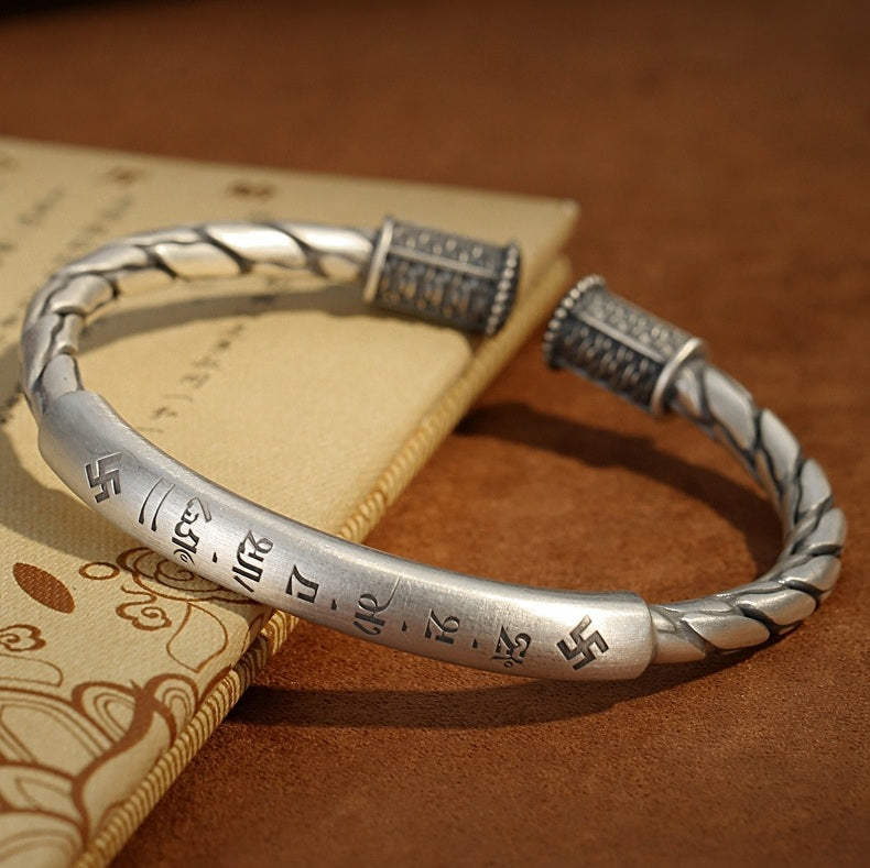 Om Mani Padme Hum Bangle: Traditional Tibetan Design - Mantrapiece.com