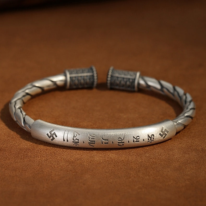 Om Mani Padme Hum Bangle: Traditional Tibetan Design - Mantrapiece.com