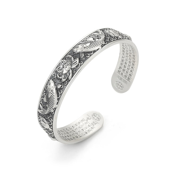 Buddhist Bangles: Auspicious Two Goldfish Fish - Silver - Mantrapiece