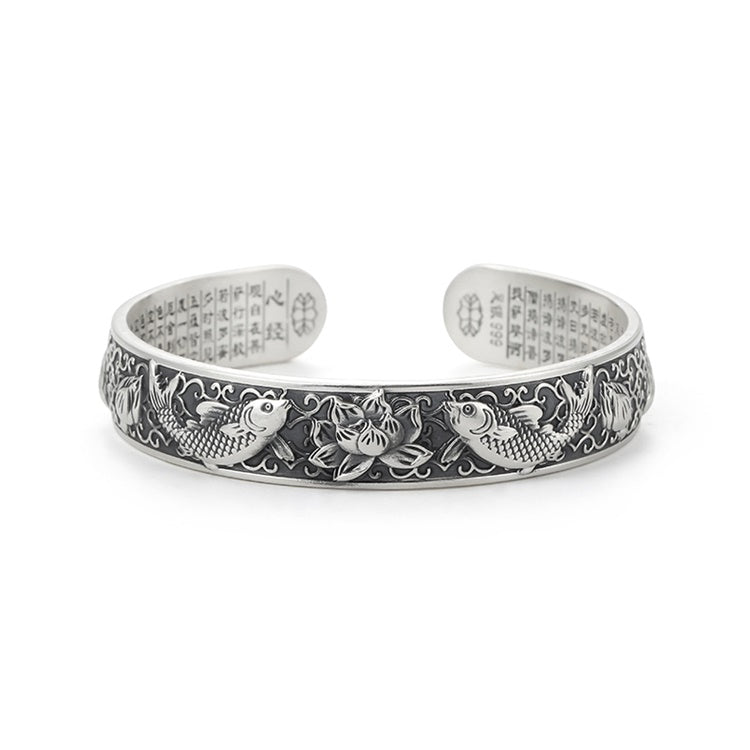 Buddhist Bangles: Auspicious Two Goldfish Fish - Silver - Mantrapiece